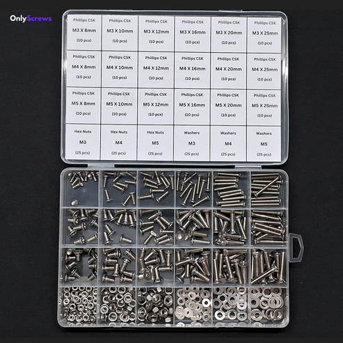 Phillips CSK Assorted Screw Pack M3, M4 & M5 (SS304) – OnlyScrews