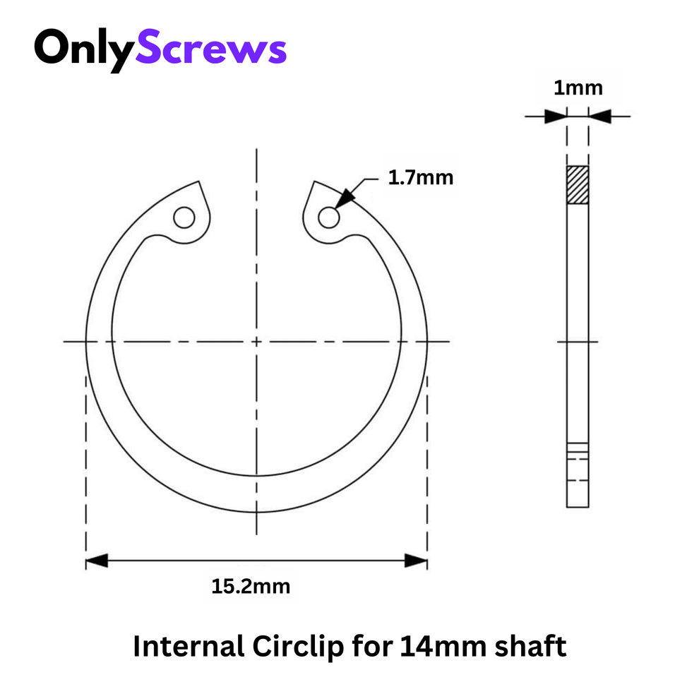 Internal Circlip for 14mm shaft diameter (Spring Steel black coated ...
