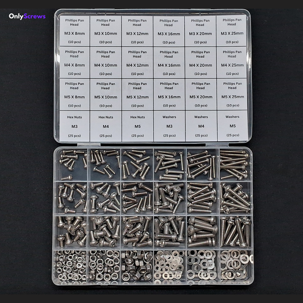 Phillips Pan Head Assorted Screw Pack M3, M4 & M5 (SS304) – OnlyScrews