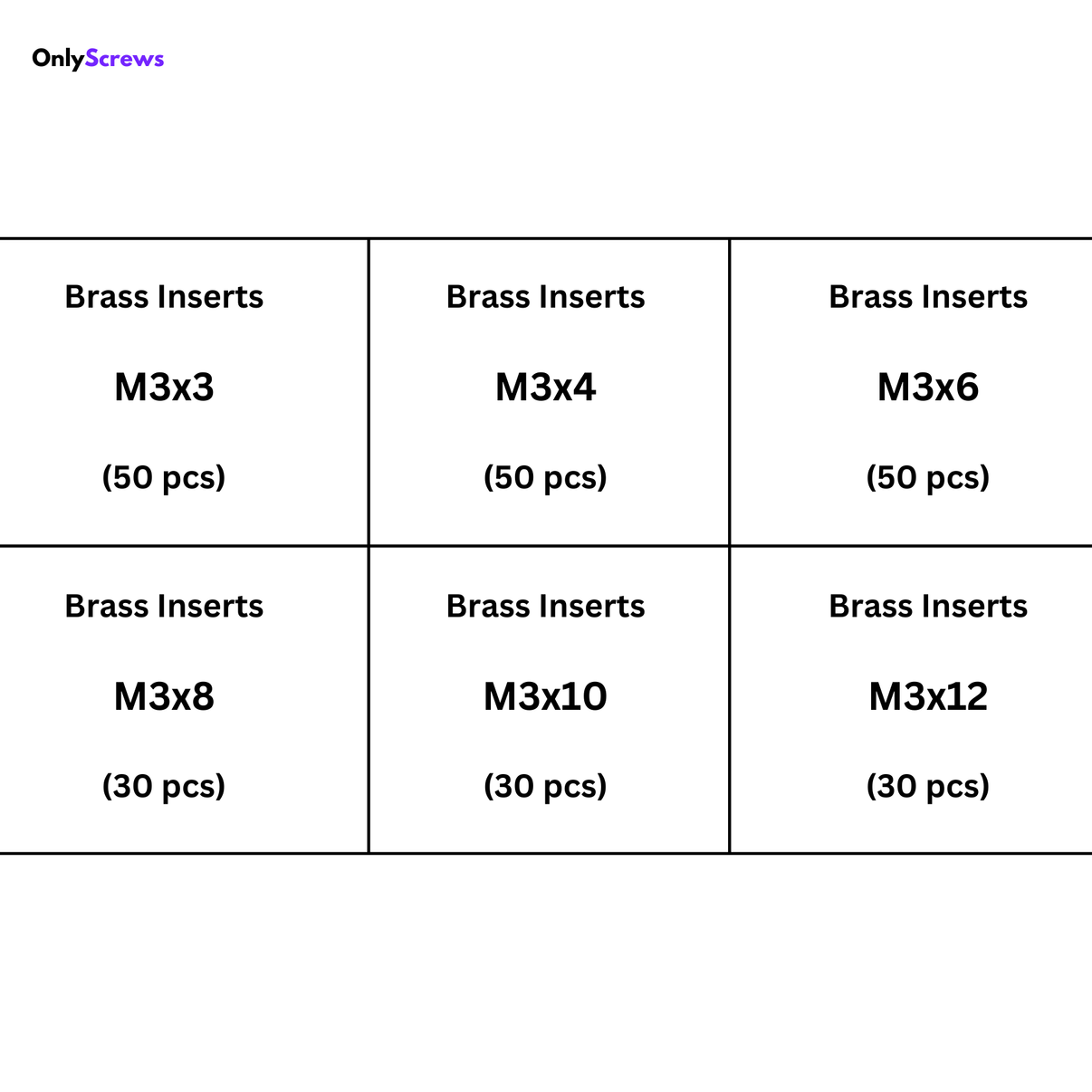 M3 Brass Inserts Assorted Pack – OnlyScrews