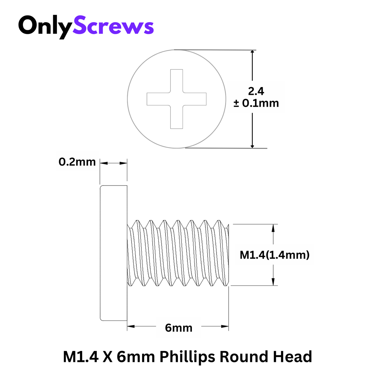 M1.4 X 6mm Phillips Round head Laptop and Mobile Screw (Dia. 1.4mm, Le ...