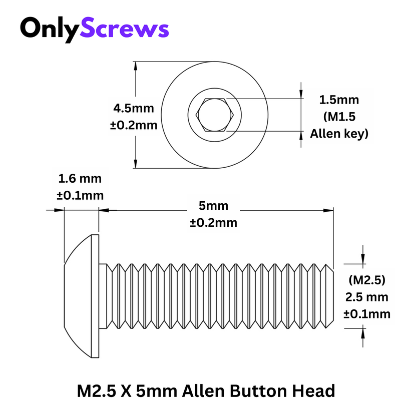 M2.5 X 4mm Hex (Allen) Button Head SS 304 Screw (Dia. 2.5mm, Length 4m ...