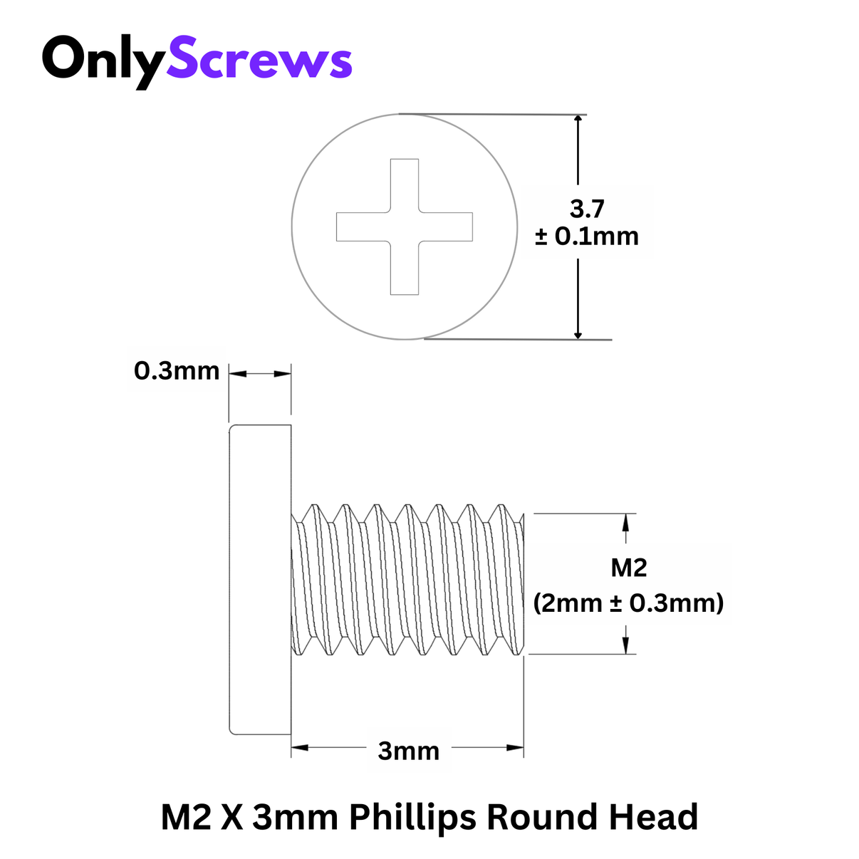 M2 X 3mm Phillips Round head Laptop Screw (Dia. 2mm, Length 3mm ...