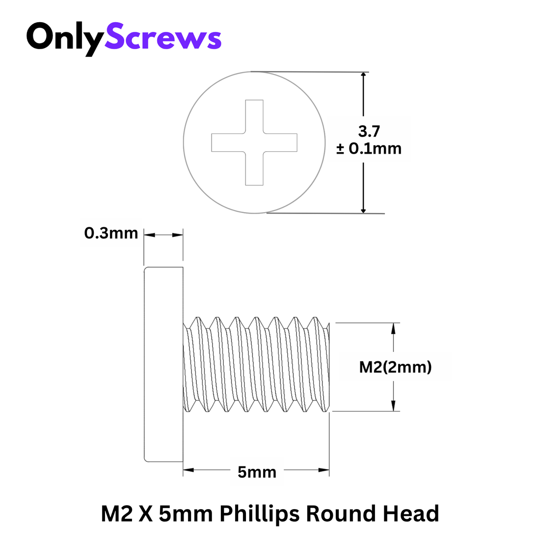 M2 X 5mm Phillips Round head Laptop Screw (Dia. 2mm, Length 5mm ...