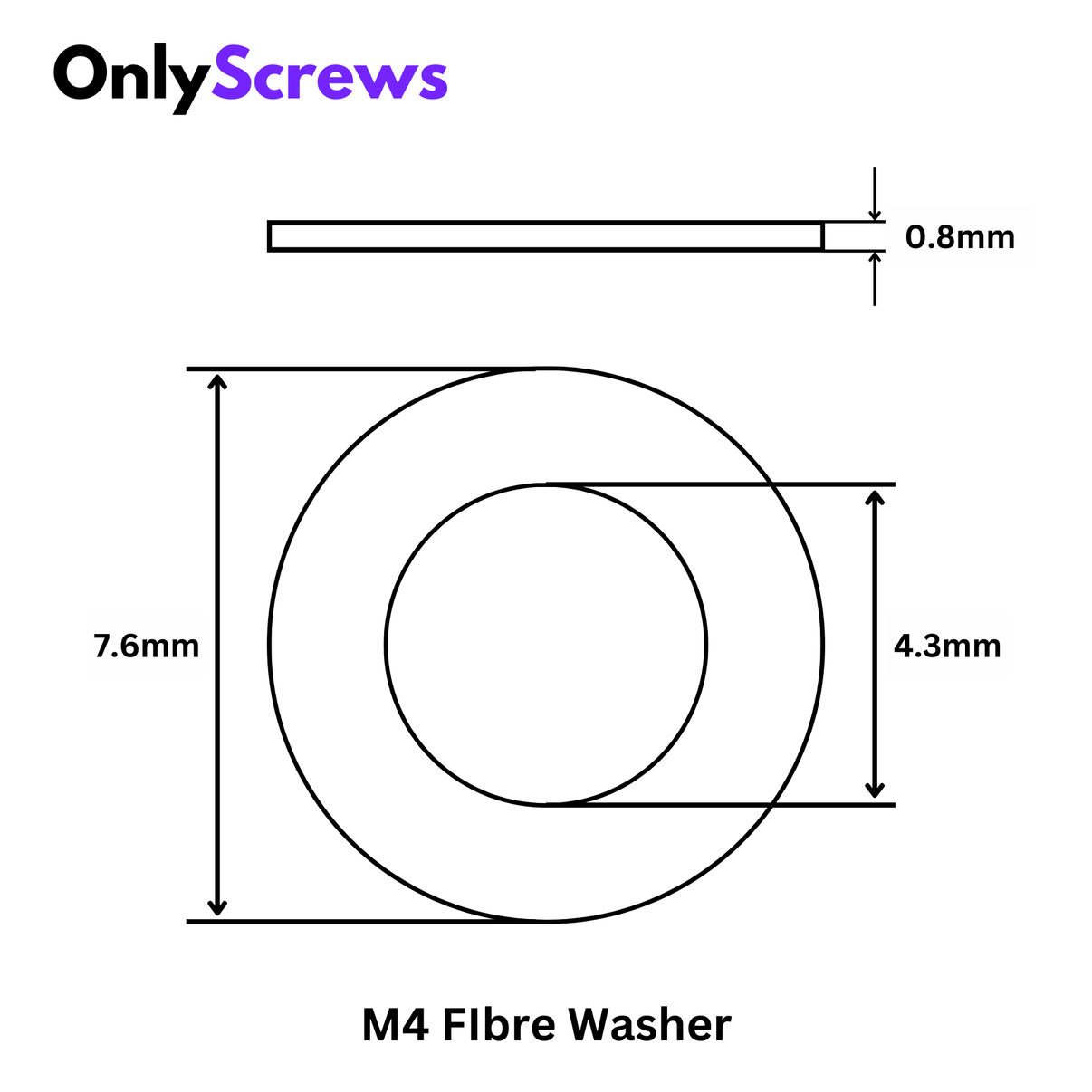 M4 Fiber Washer (ID: 4.3mm OD:7.6mm T:0.7mm) – OnlyScrews