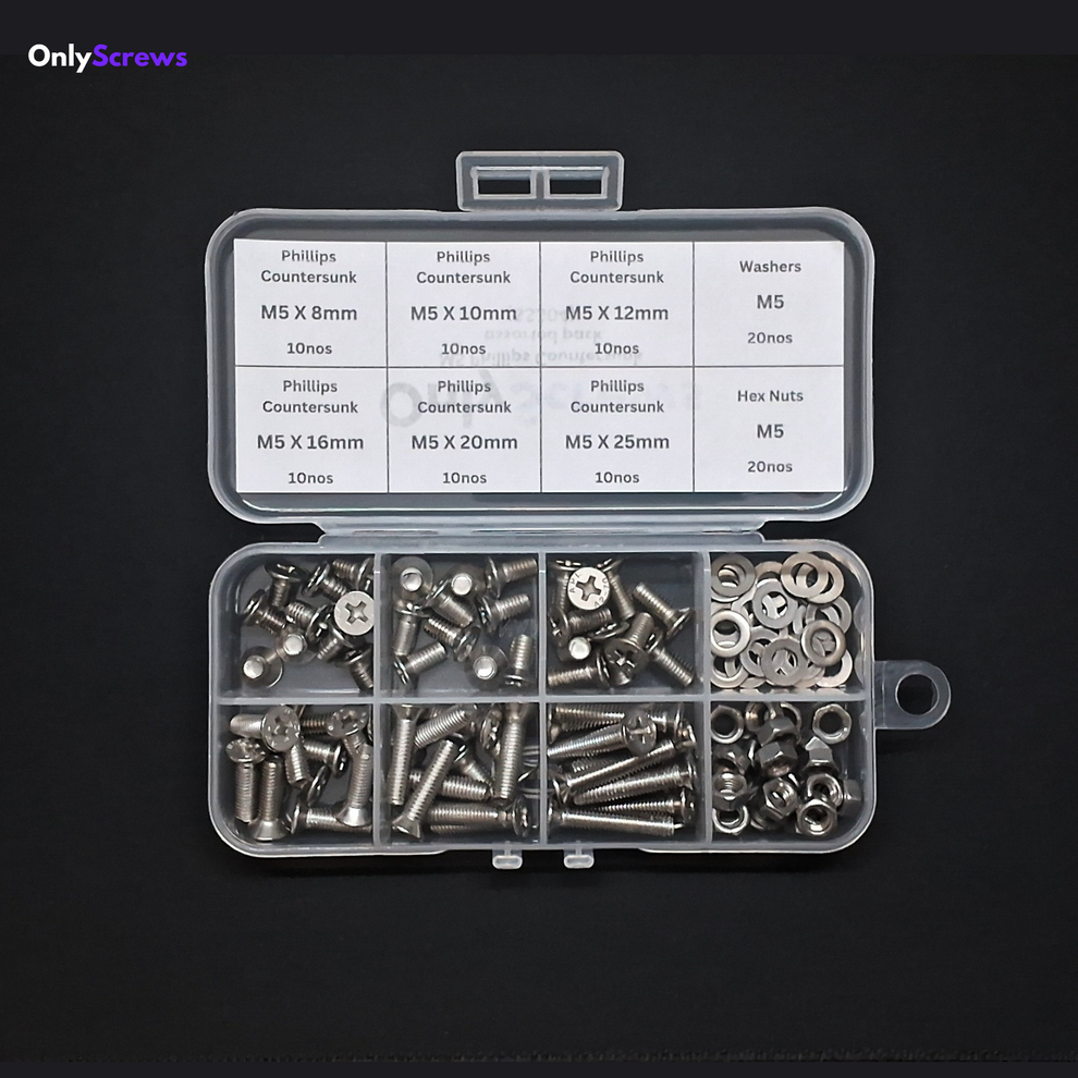 M5 Phillips Countersunk SS304 assorted box – OnlyScrews