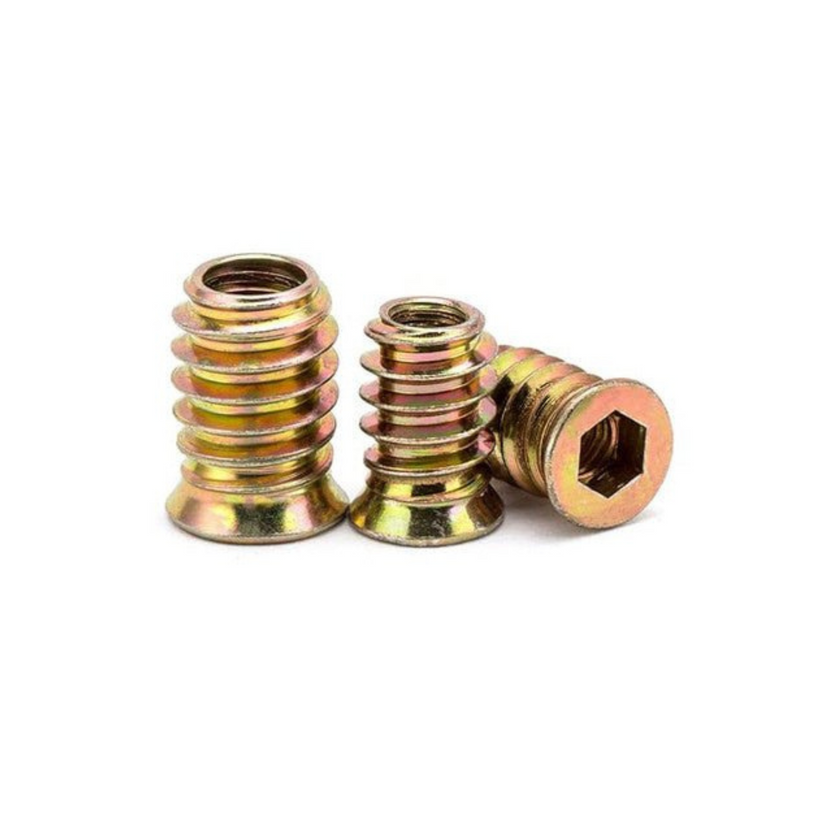 M6 X 10mm Wood Insert (D Nuts) Mild Steel with gold plating – OnlyScrews
