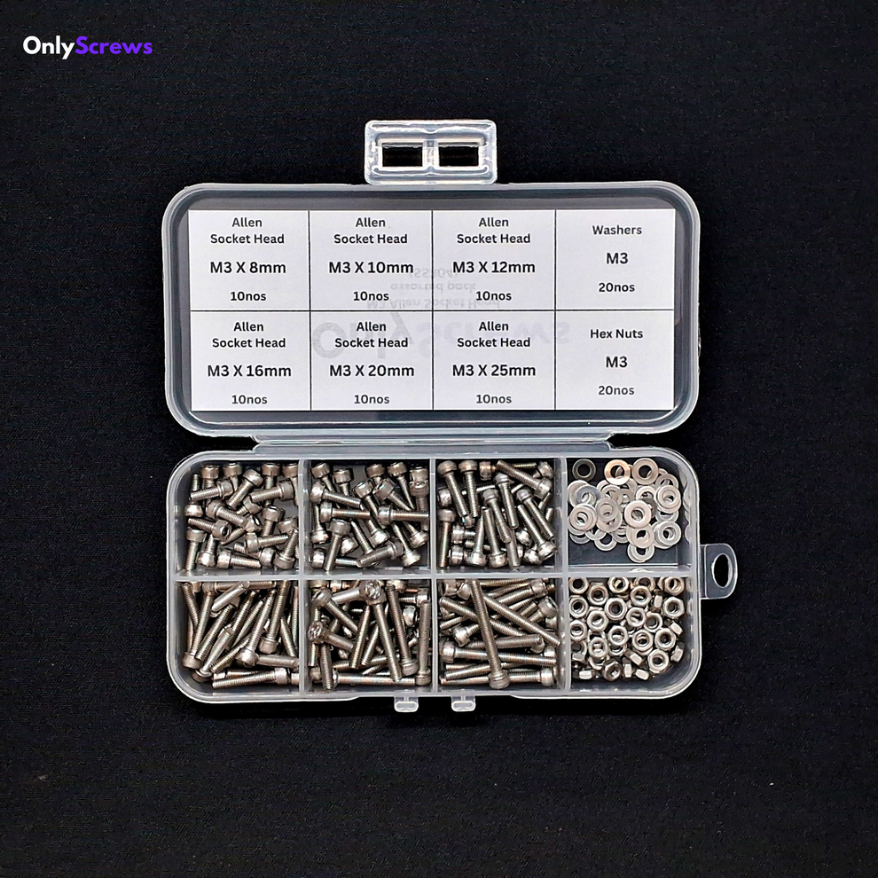 M3 Allen Socket head SS304 assorted box – OnlyScrews