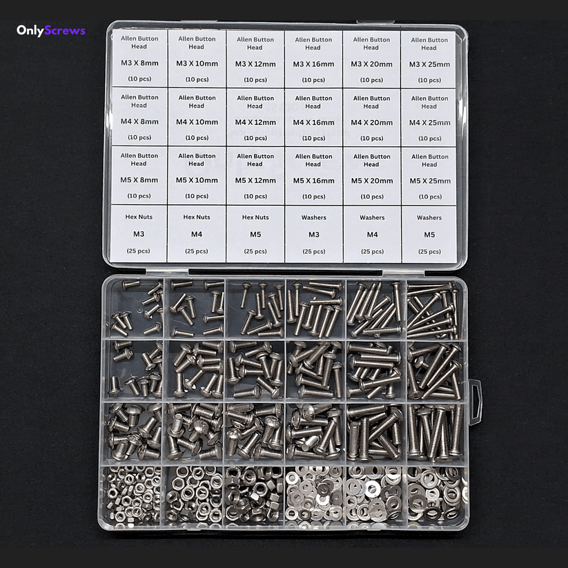 Hex(Allen) Button Head Assorted Screw Pack M3, M4 & M5 (SS304) – OnlyScrews